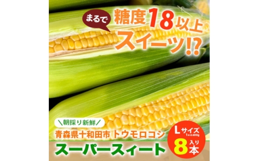 ＜糖度18以上＞スーパースィート 十和田市産トウモロコシ Lサイズ8本入り(1本400gクラス)【1612539】 - 青森県十和田市 ...